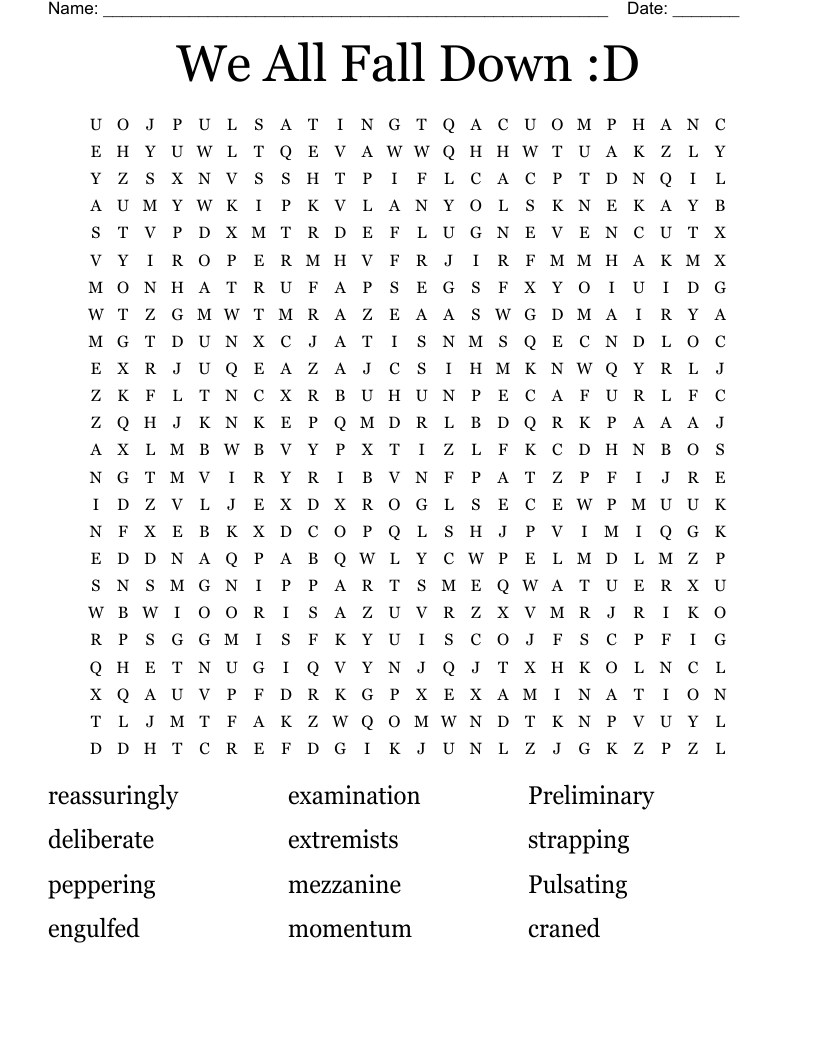 We All Fall Down :D Word Search - WordMint