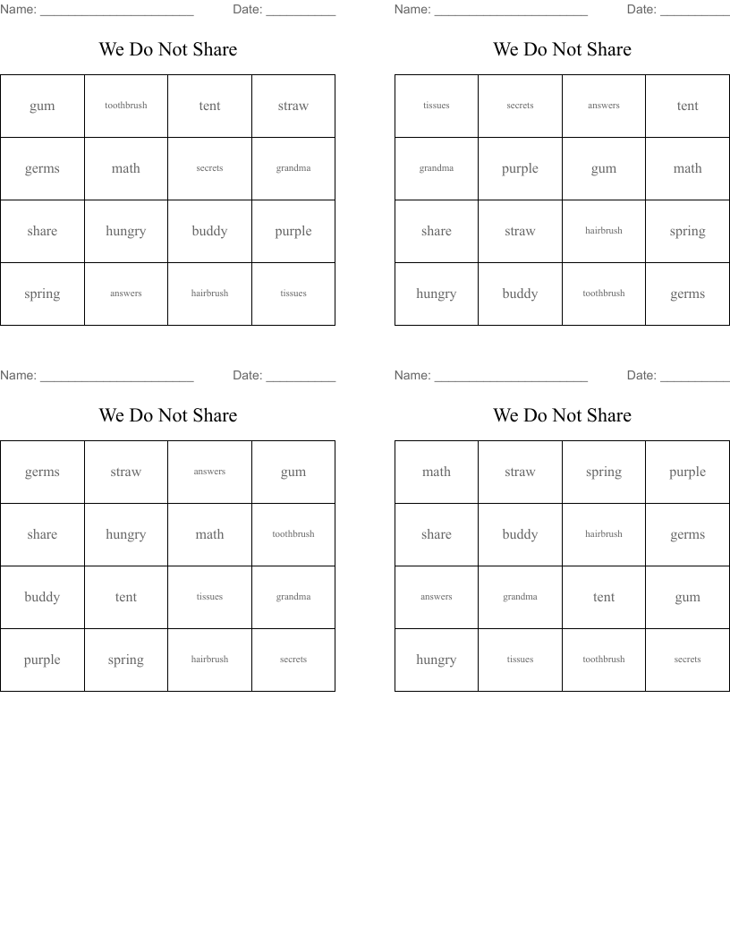 We Do Not Share Bingo Cards - WordMint