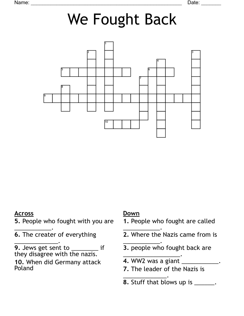 We Fought Back Crossword - WordMint