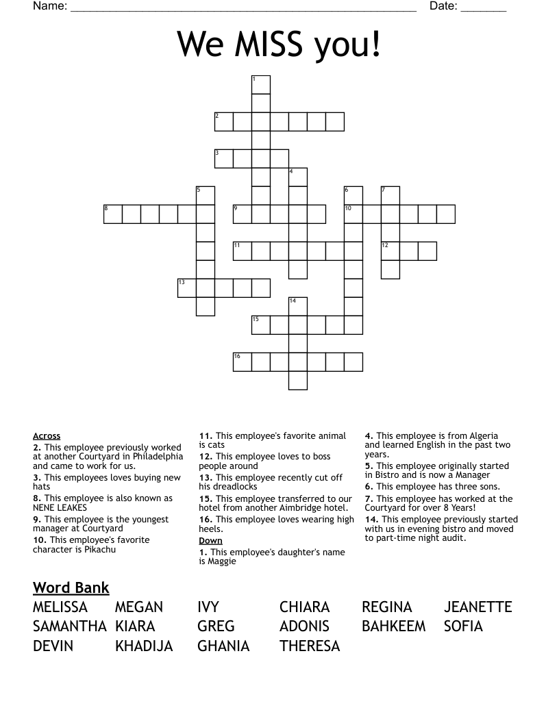 We MISS You Crossword WordMint