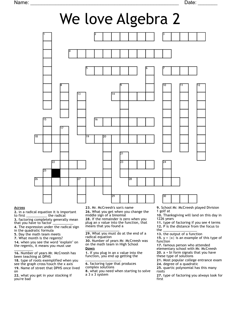 We love Algebra 2 Crossword - WordMint