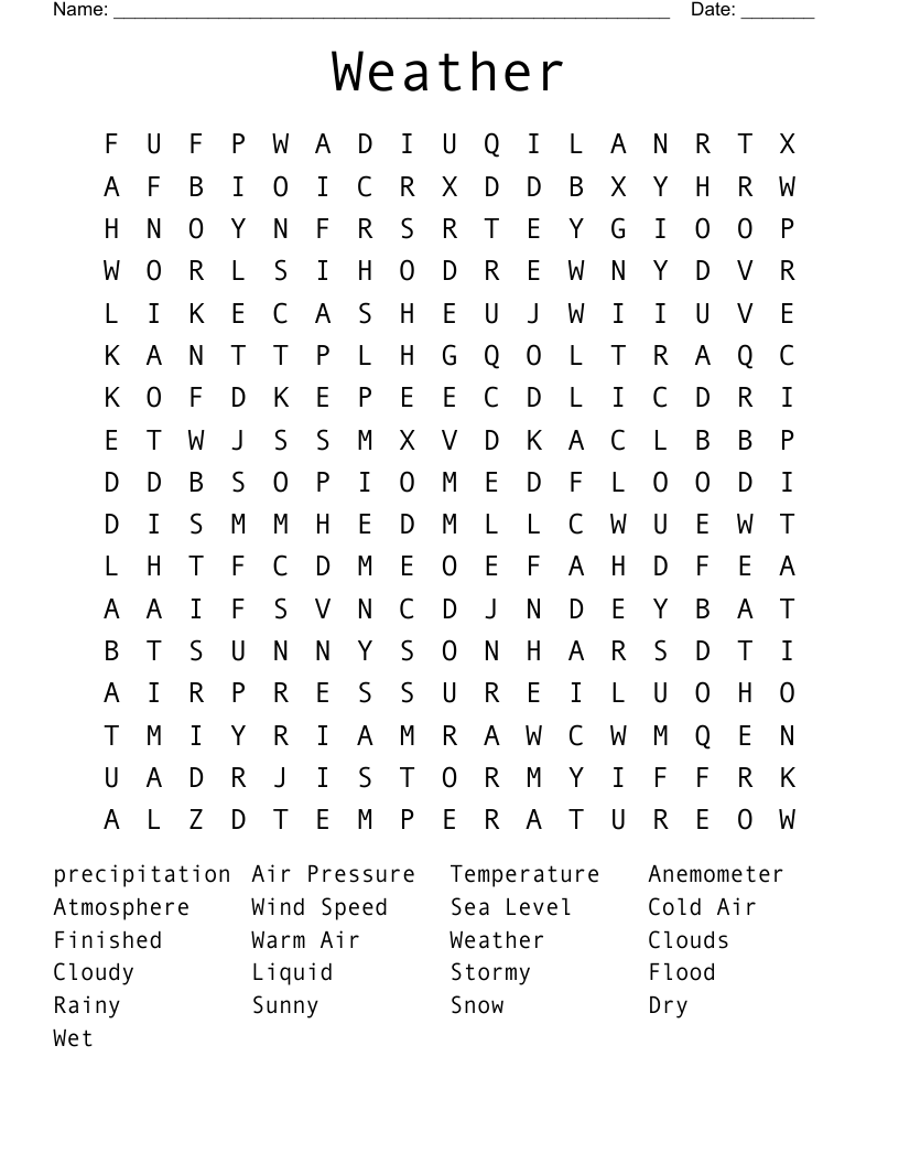 Weather Word Search WordMint Weather Word Search WordMint