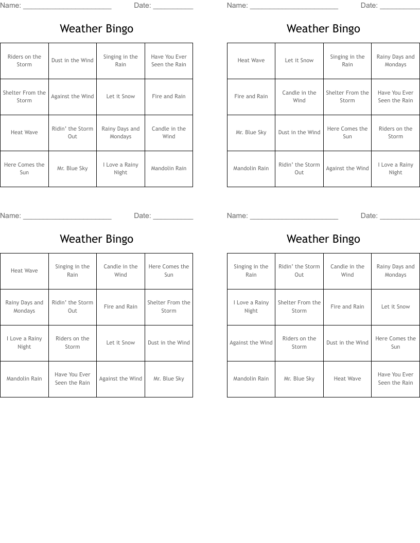 Weather Bingo - WordMint