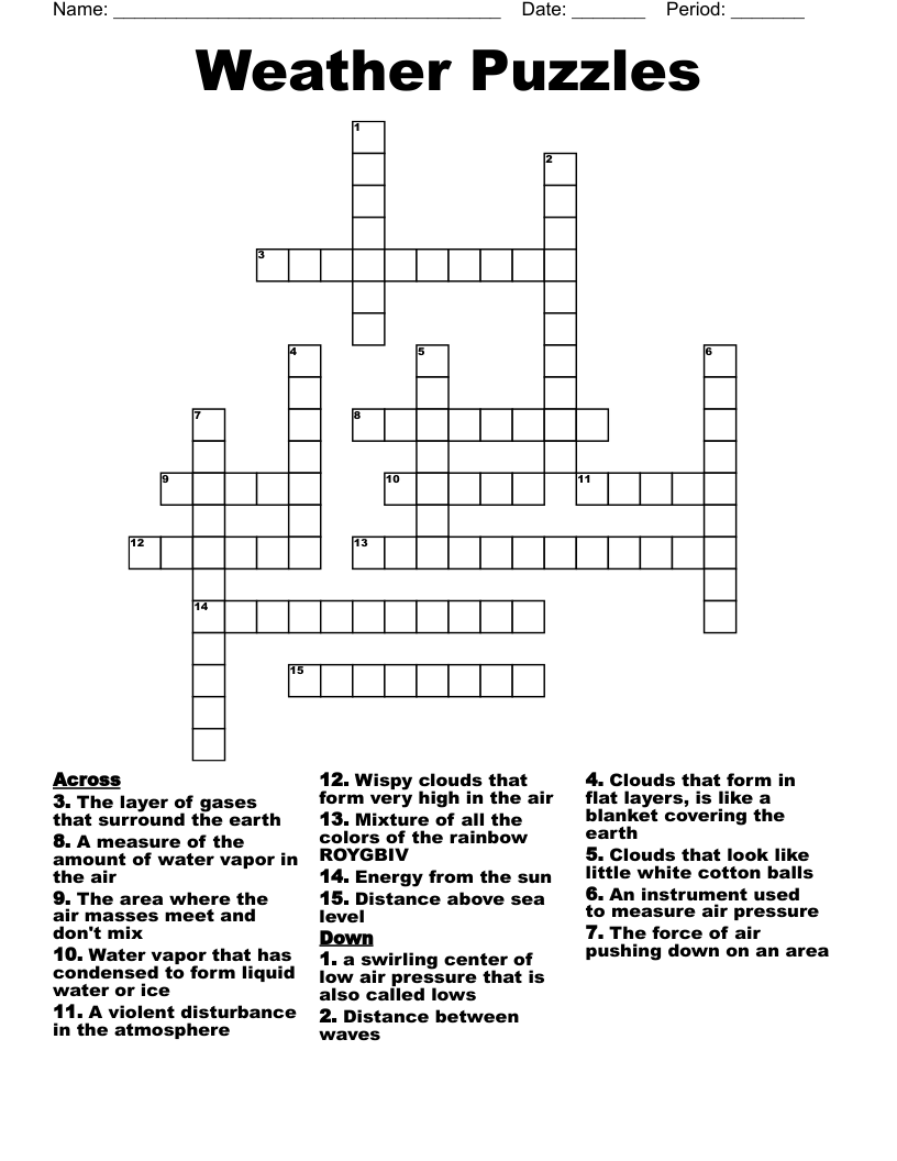 Weather Puzzles Crossword - WordMint