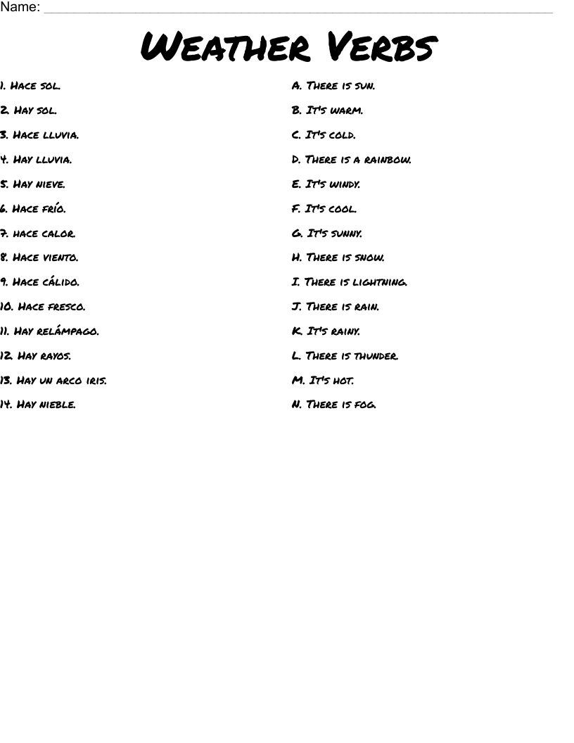 Weather Verbs Worksheet - WordMint