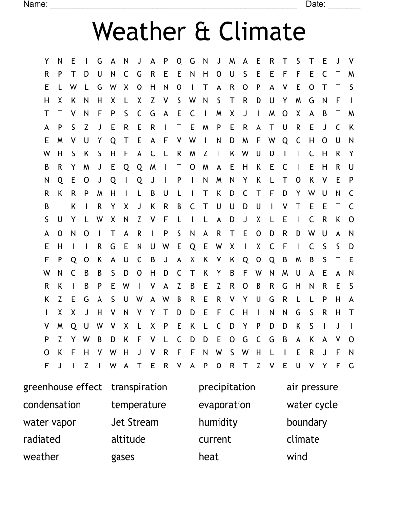 Weather Climate Word Search WordMint