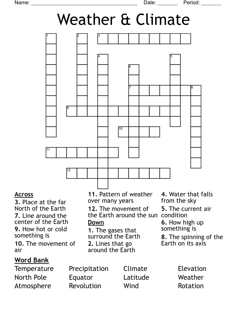Weather & Climate Crossword - WordMint