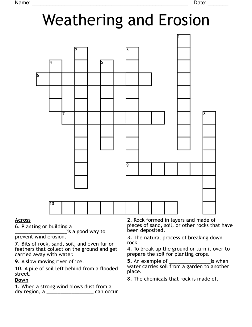 Weathering and Erosion Crossword - WordMint