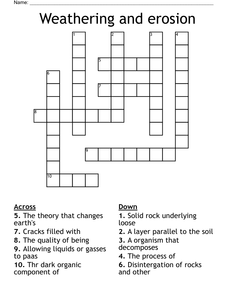 Weathering and erosion Crossword - WordMint