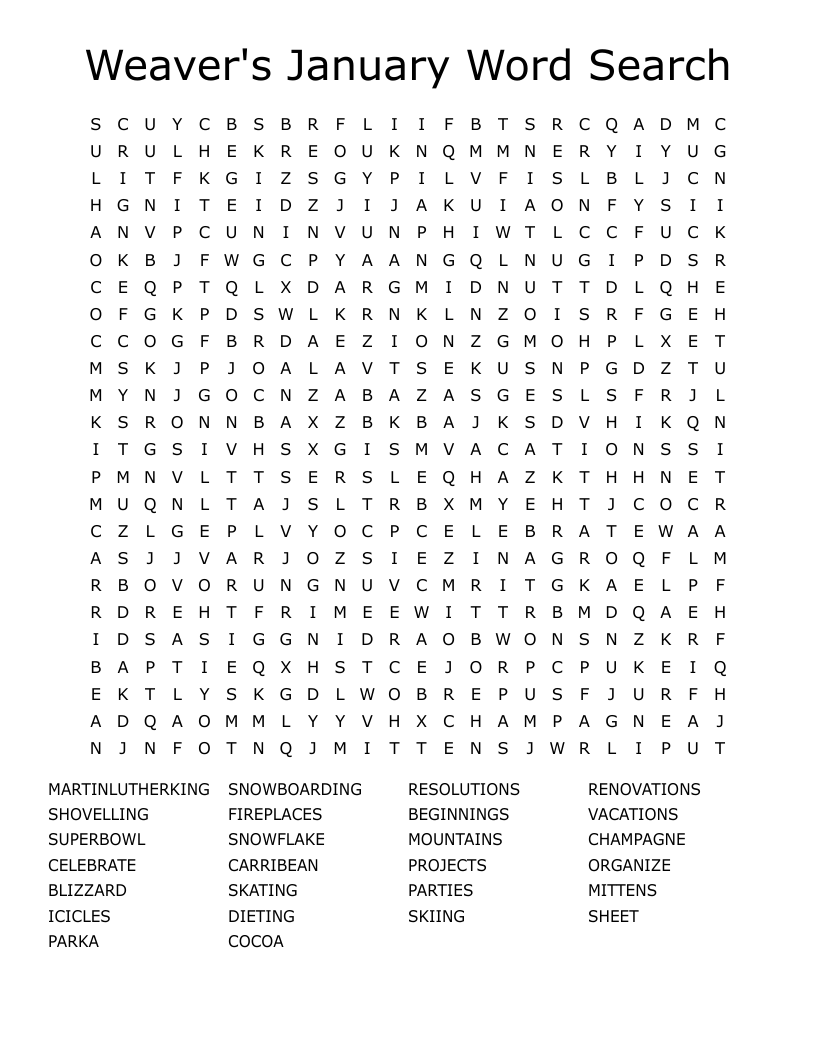 Weaver's January Word Search - WordMint