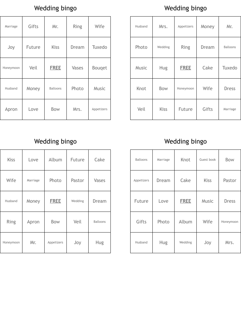 Wedding Bingo WordMint