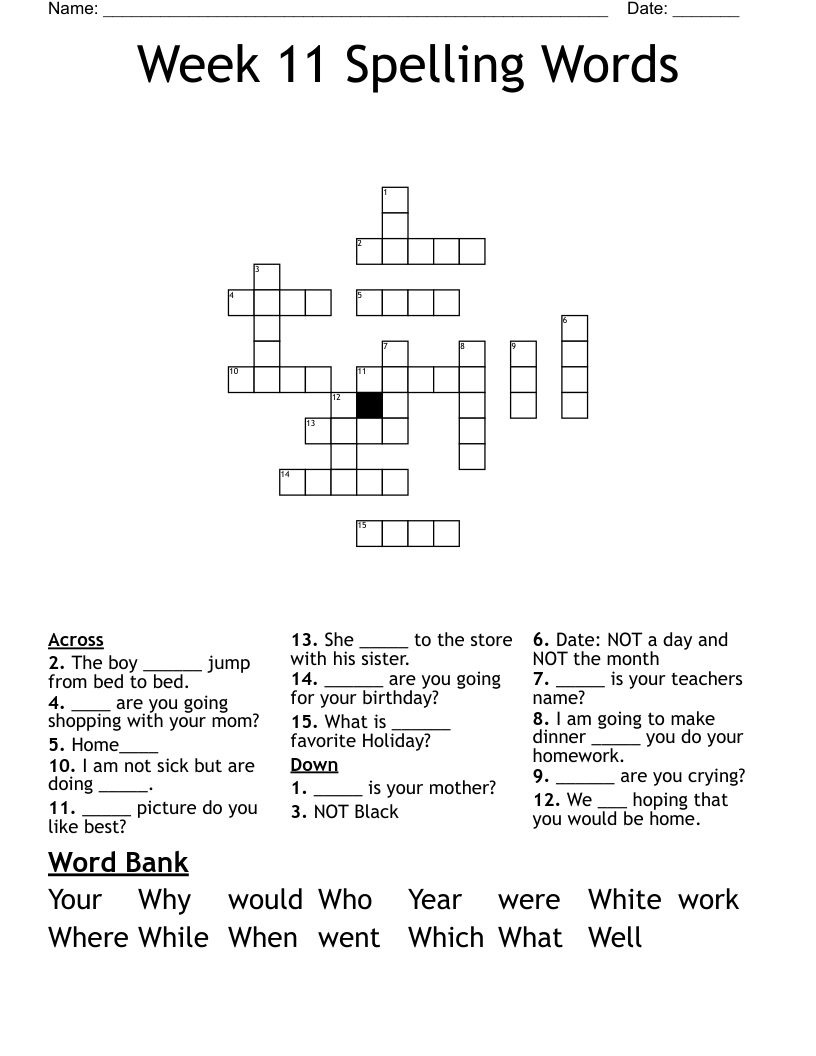 Week 11 Spelling Words Crossword - WordMint