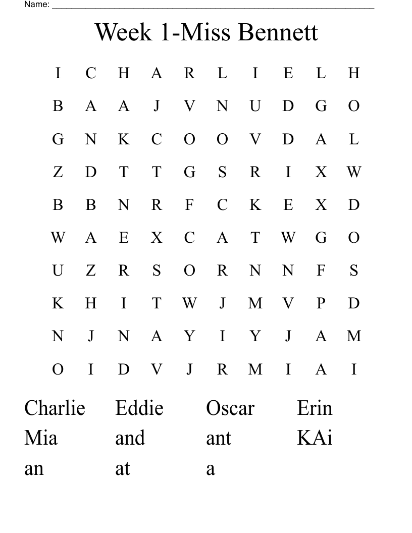 Week 1-Miss Bennett Word Search - WordMint