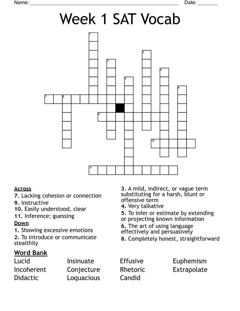 Week 1 SAT Vocab Crossword WordMint