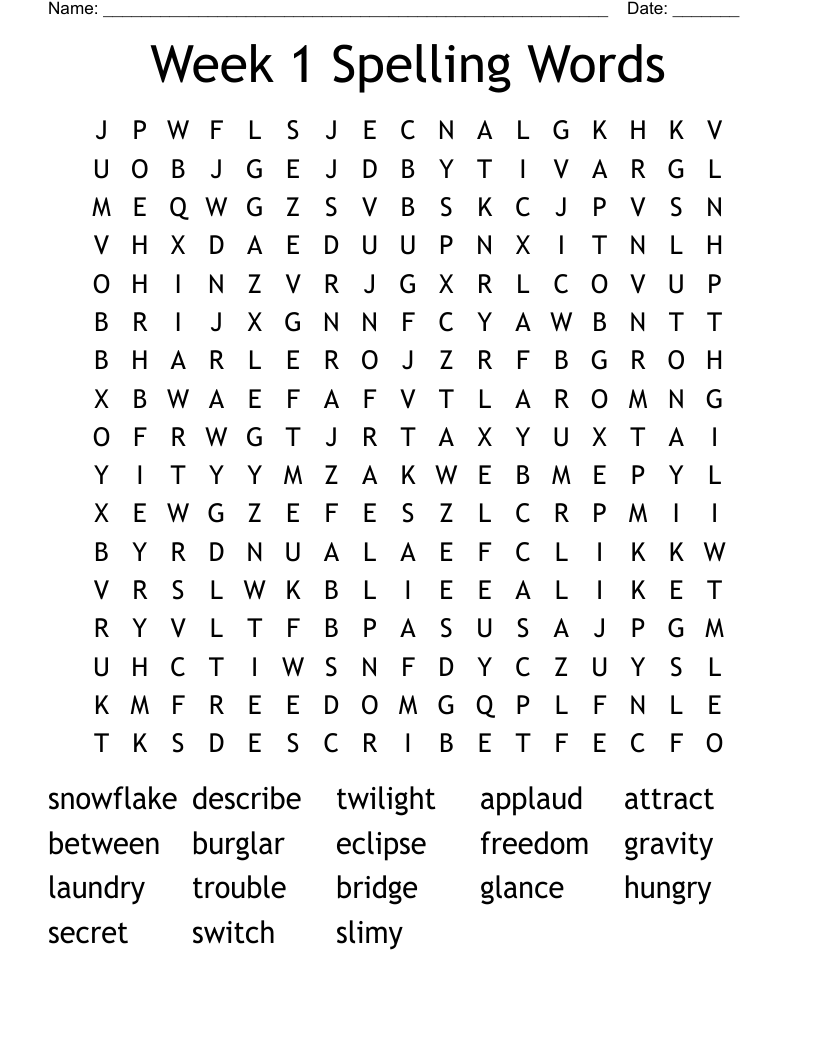 Week 1 Spelling Words Word Search WordMint