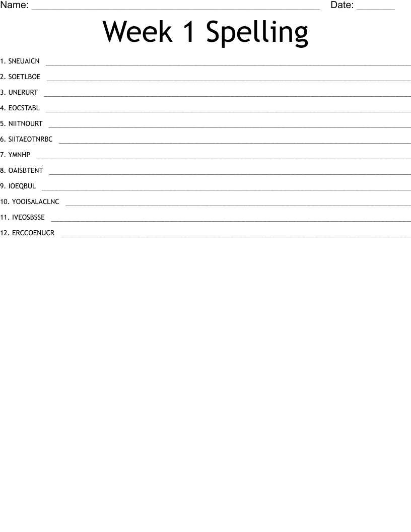 Week 1 Spelling Word Scramble - WordMint
