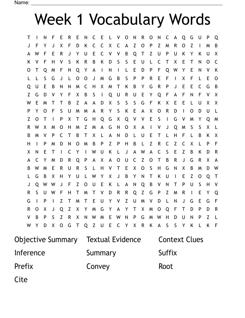 Week 1 Vocabulary Words Word Search - WordMint