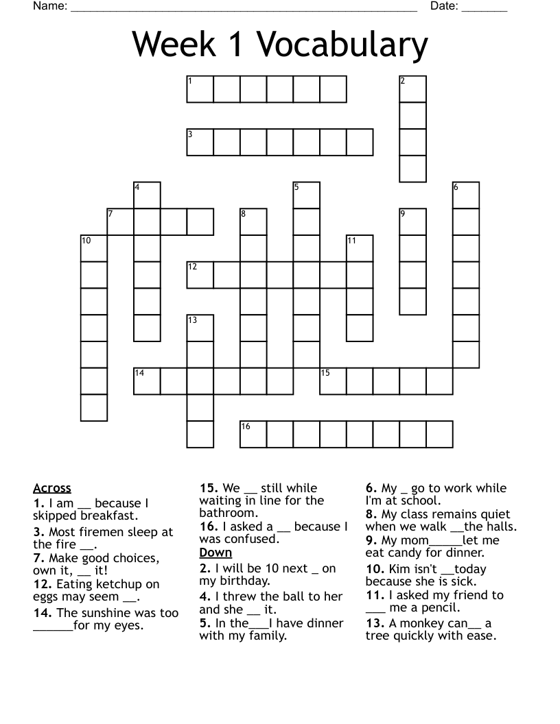 Week 1 Vocabulary Crossword - WordMint