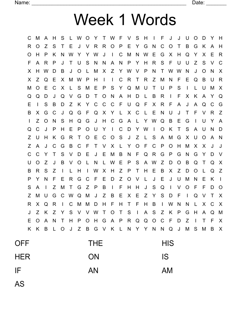 Week 1 Words Word Search - WordMint