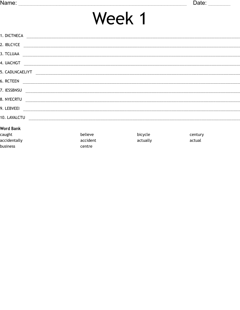Week 1 Word Scramble - WordMint