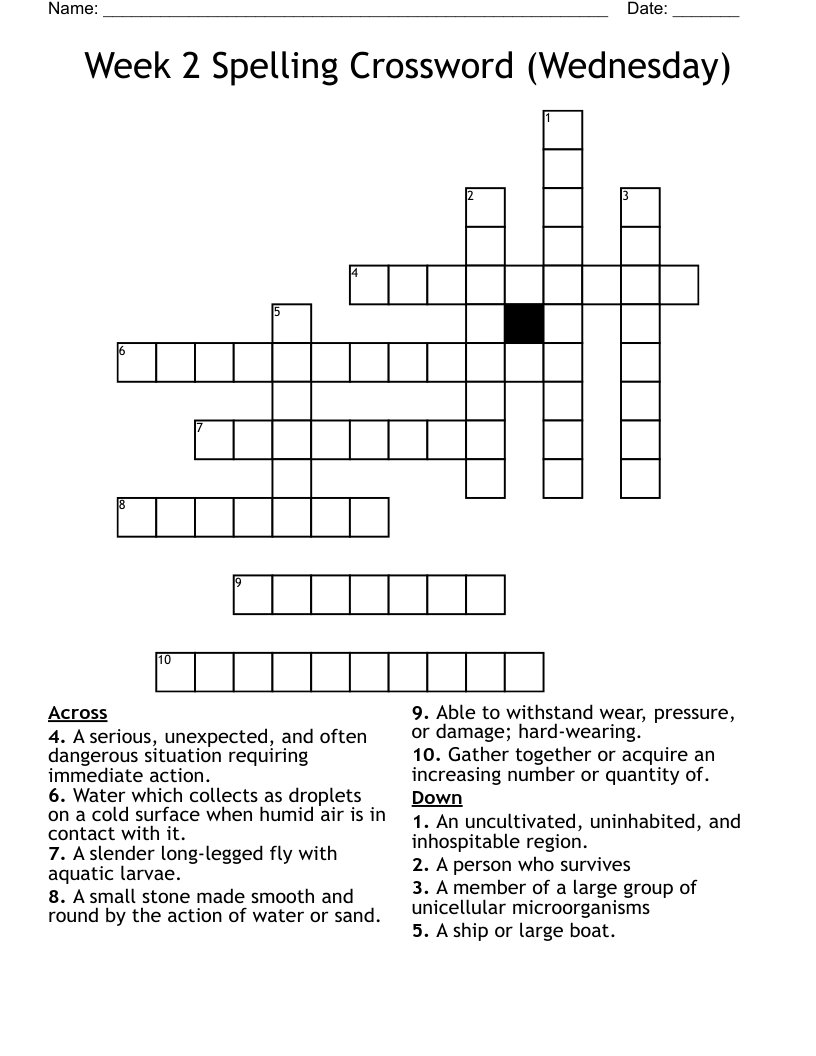 Week 2 Spelling Crossword (Wednesday) - WordMint