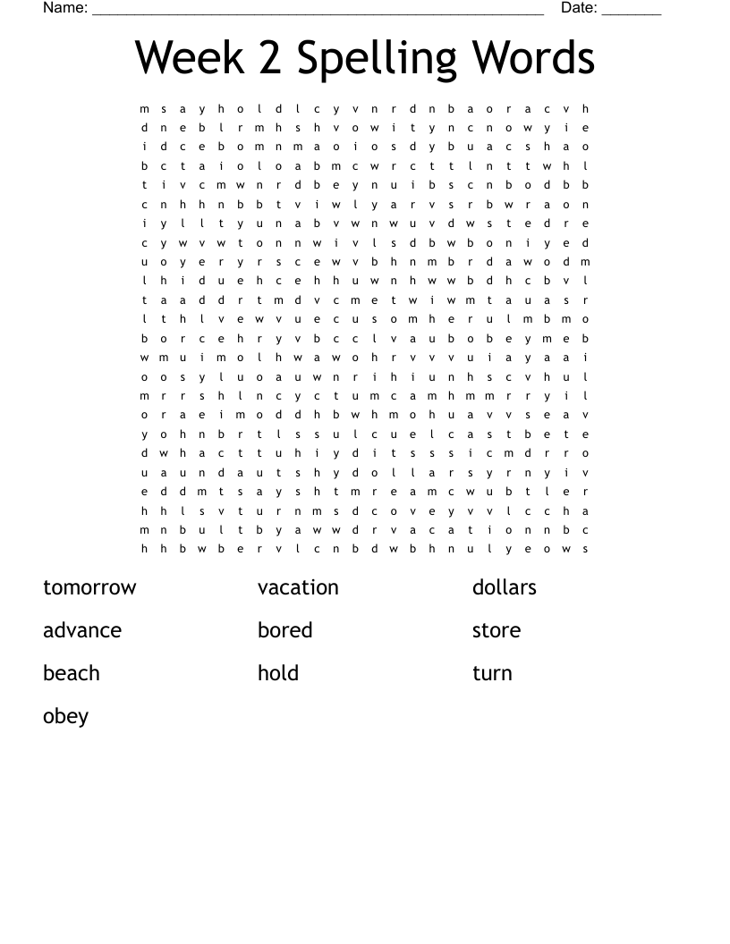 Week 2 Spelling Words Word Search - WordMint