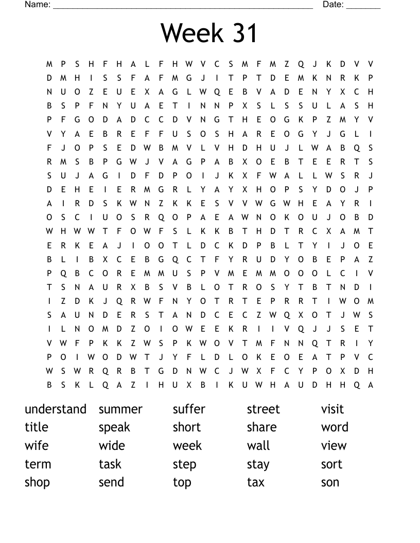 Week 31 Word Search - WordMint