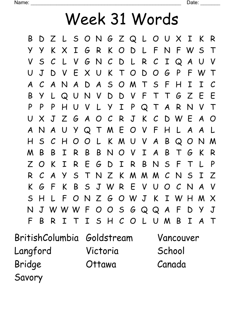 Week 31 Words Word Search - WordMint