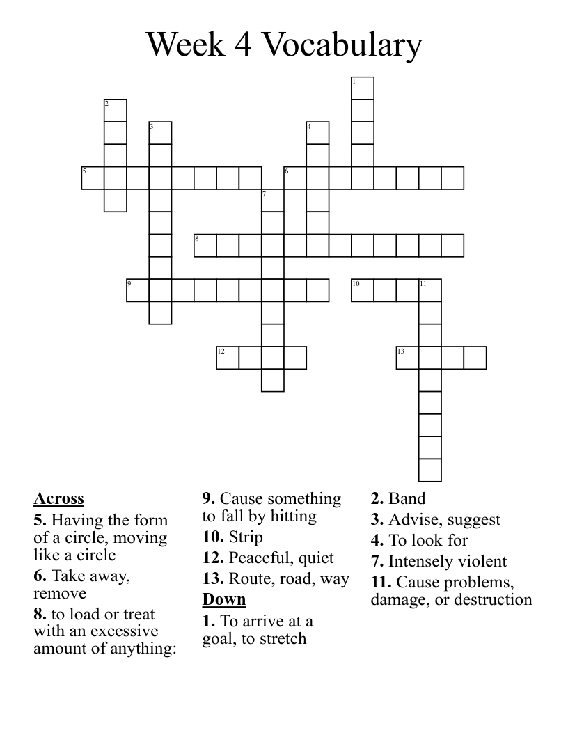 Week 4 Vocabulary Crossword - WordMint