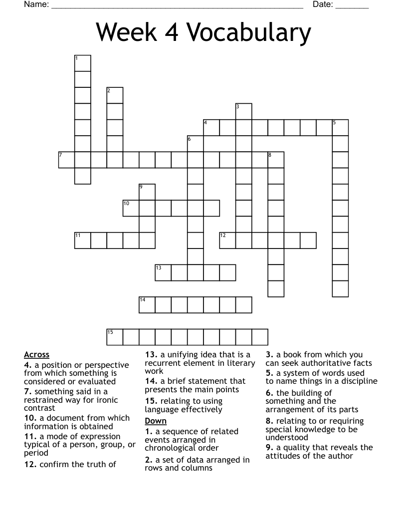 Week 4 Vocabulary Crossword - WordMint