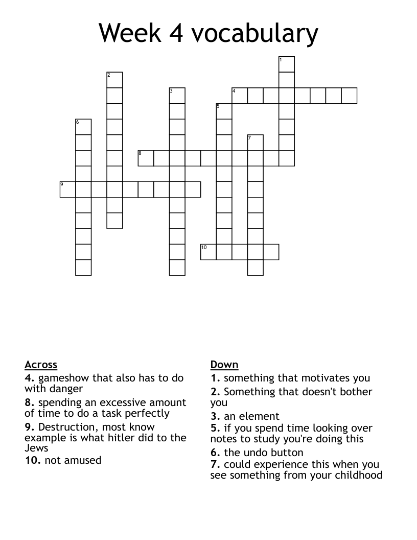 Week 4 vocabulary Crossword - WordMint