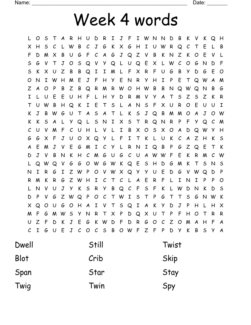 Week 4 words Word Search - WordMint