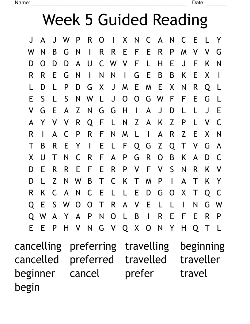 Week 5 Guided Reading Word Search - WordMint