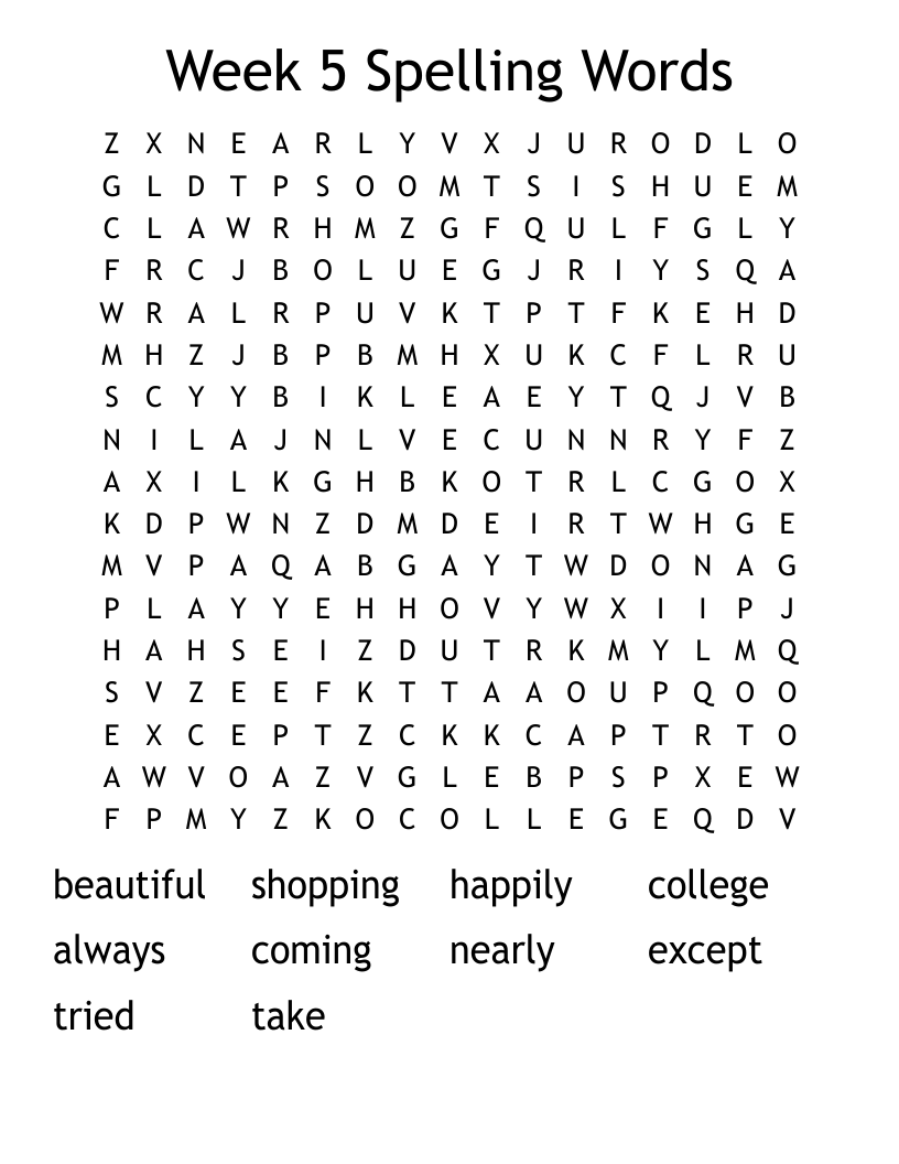 Week 5 Spelling Words Word Search - WordMint