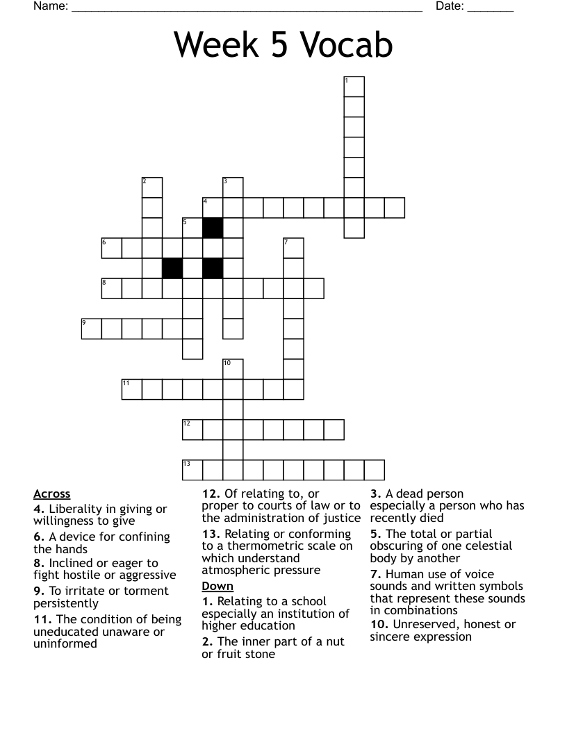 Week 5 Vocab Crossword - WordMint