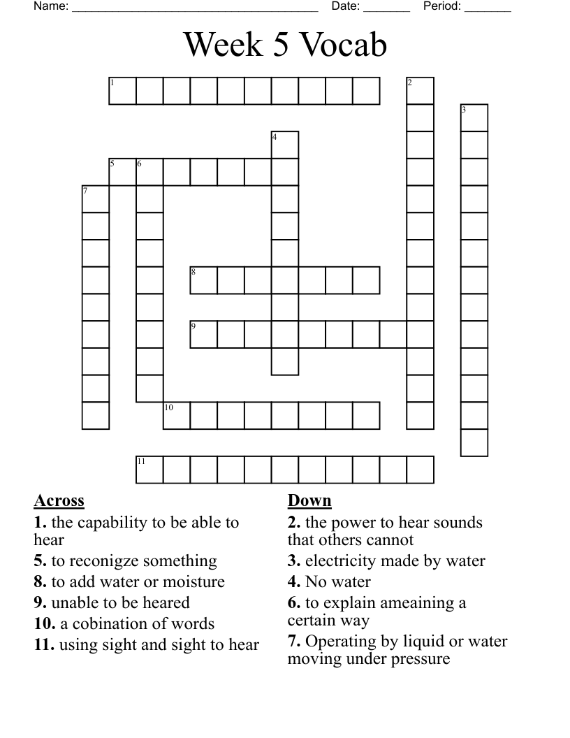 Week 5 Vocab Crossword - WordMint
