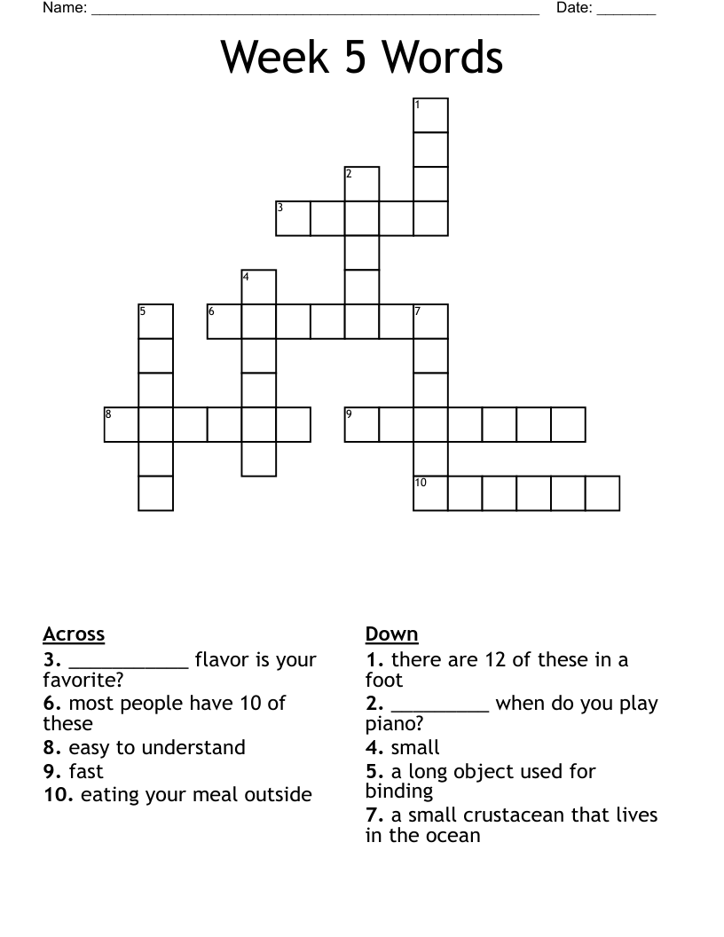 Week 5 Words Crossword - WordMint