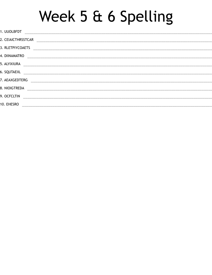 Week 5 & 6 Spelling Word Scramble - WordMint