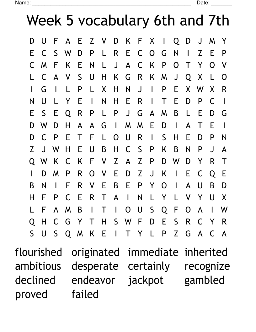 Week 5 vocabulary 6th and 7th Word Search - WordMint