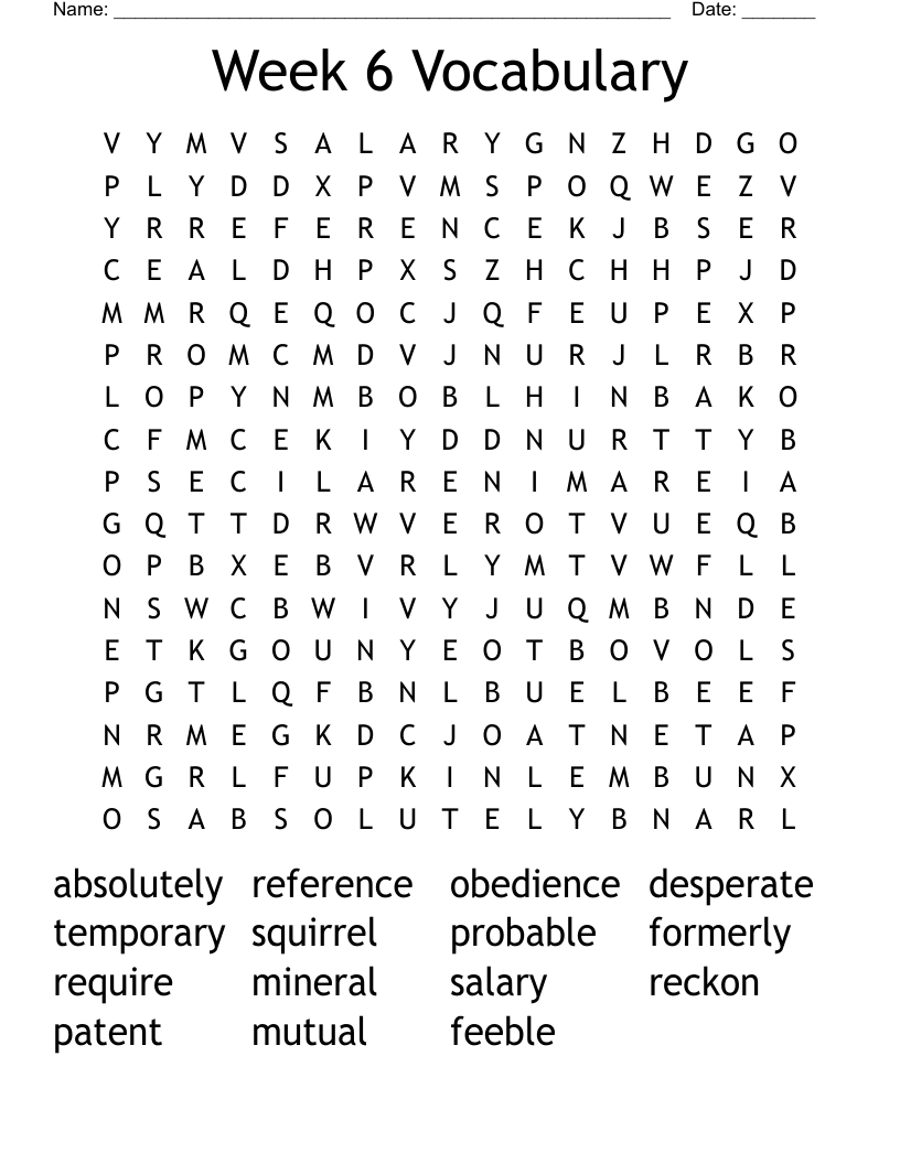 Week 6 Vocabulary Word Search - WordMint