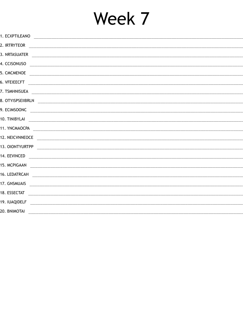 Week 7 Word Scramble - WordMint