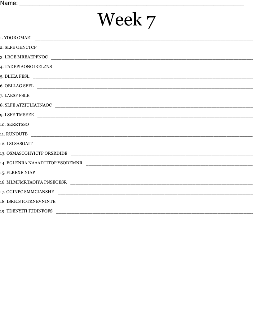 Week 7 Word Scramble - WordMint