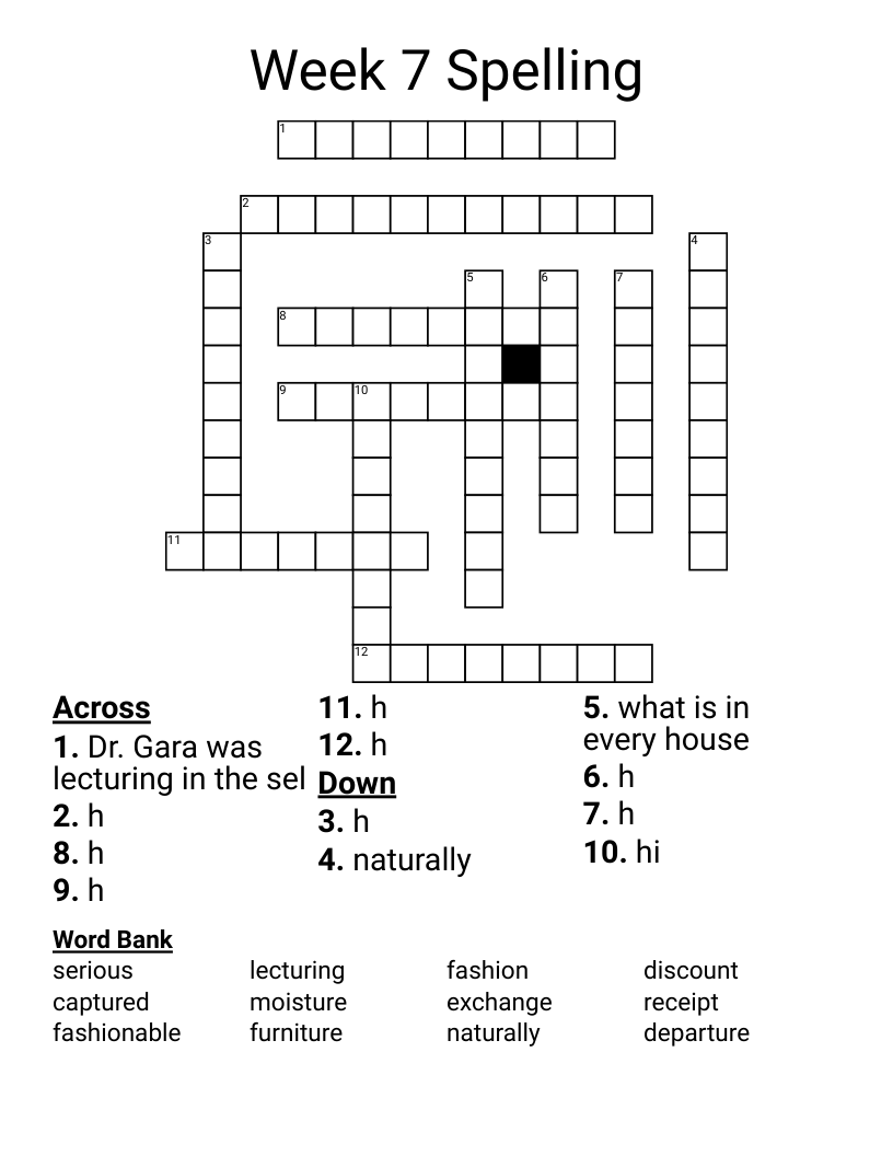 Week 7 Spelling Crossword - WordMint
