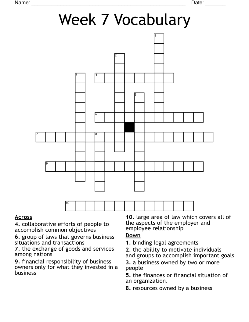 Week 7 Vocabulary Crossword - WordMint