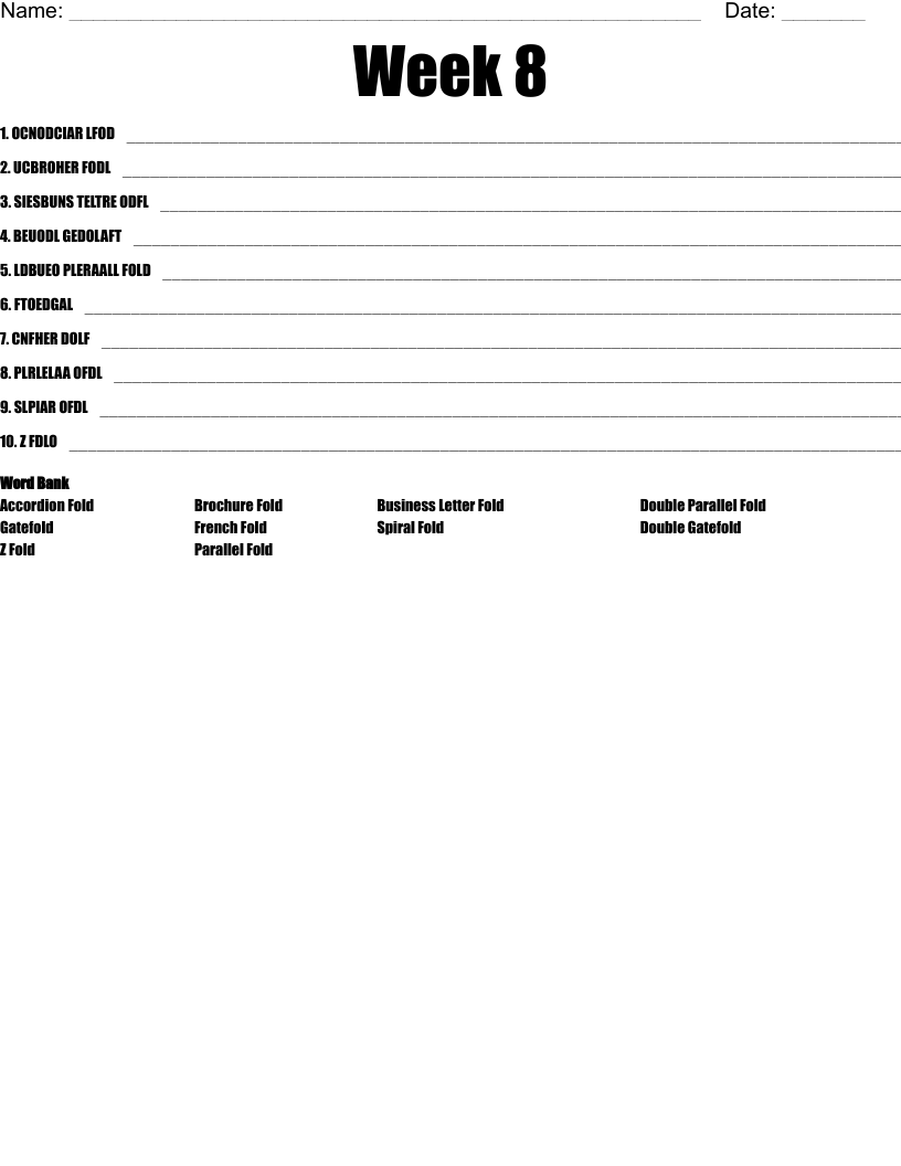 Week 8 Word Scramble - WordMint