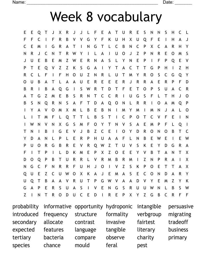Week 8 vocabulary Word Search - WordMint