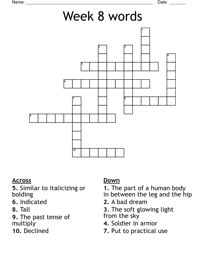 Week 8 words Crossword - WordMint
