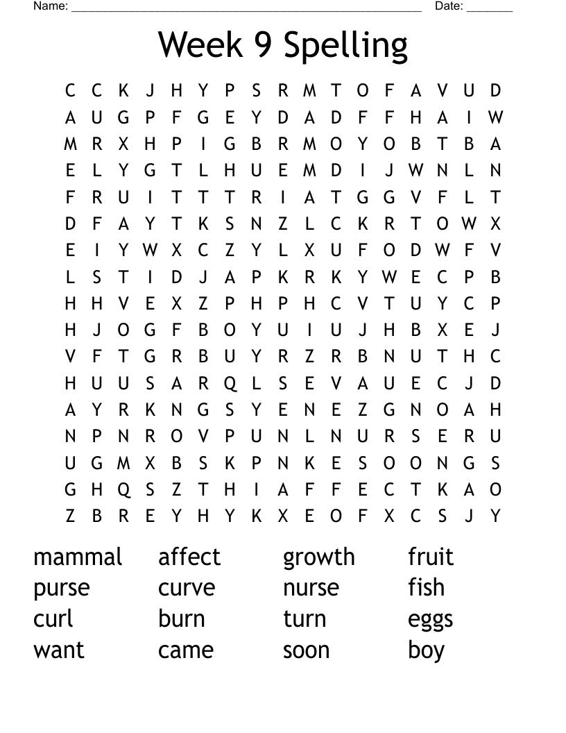 Week 9 Spelling Word Search - WordMint