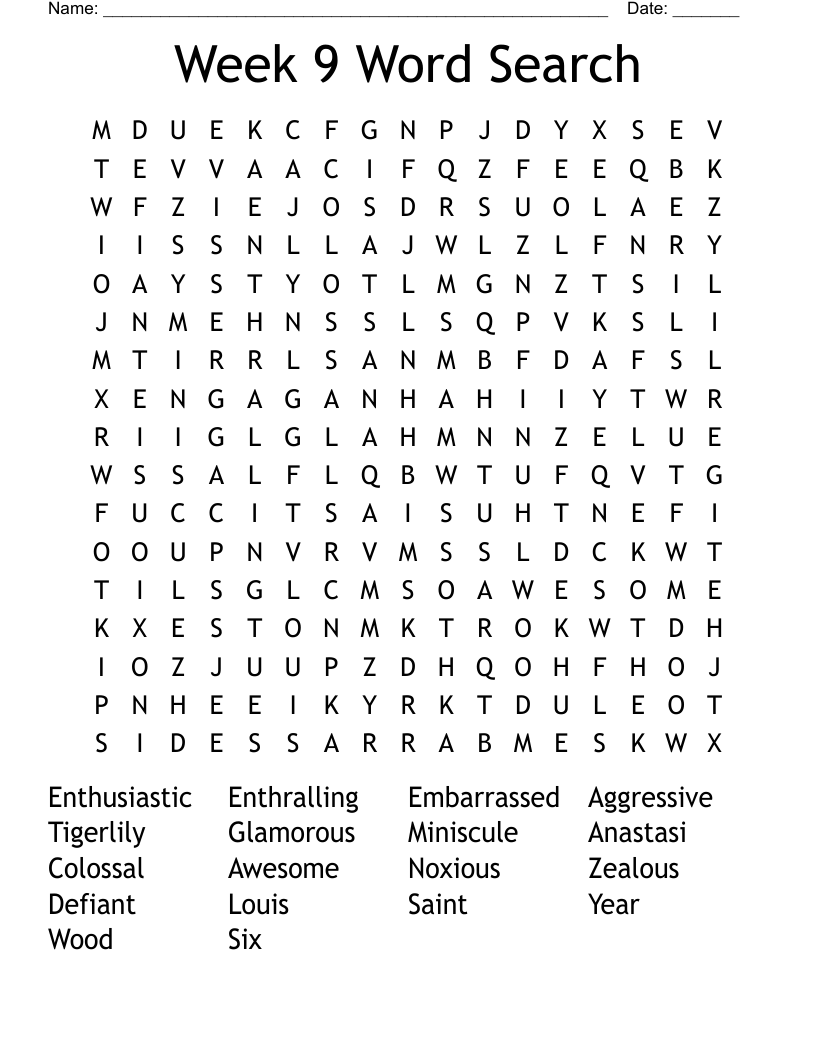 Week 9 Word Search - WordMint