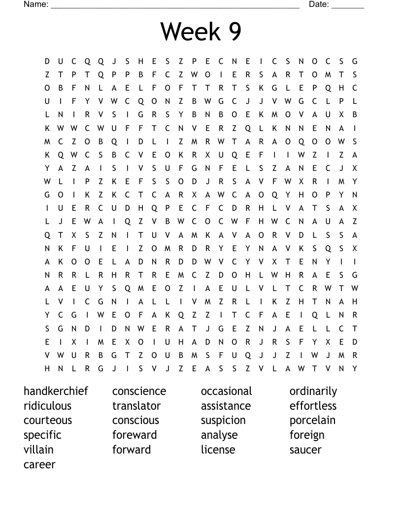 Week 9 Word Search - WordMint